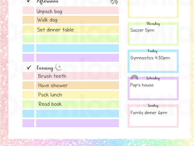 Kids Checklist Chore Chart Responsibility Editable Unicorn - Etsy