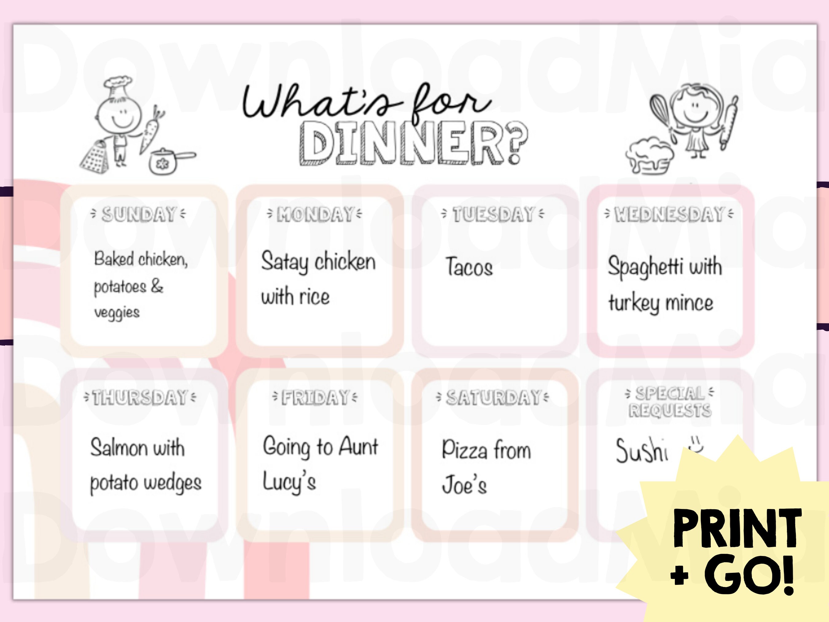 Meal Plan Weekly Menu Digital Printable Whats for Dinner Chart for Your ...