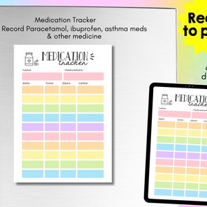 Medication Tracker Chart. Kids Medicine Schedule. Paracetamol Record ...