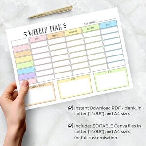 Weekly Plan Rainbow Homeschool Kids Printable Editable Schedule to Do ...