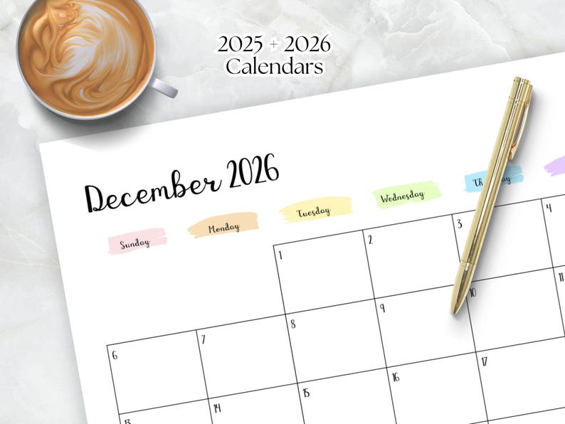 2025 Calendar Printable Blank PDF 2025 2026 Calendar Landscape A4 ...