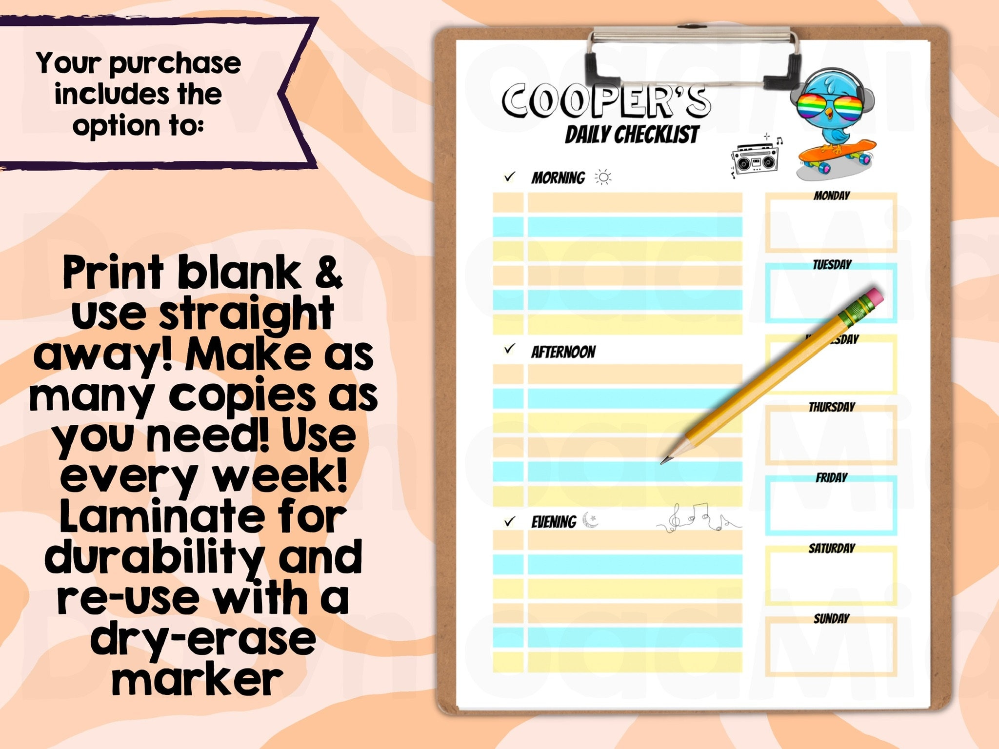 Kids Checklist Chore Chart Responsibility Editable Boy Cool Fun ...
