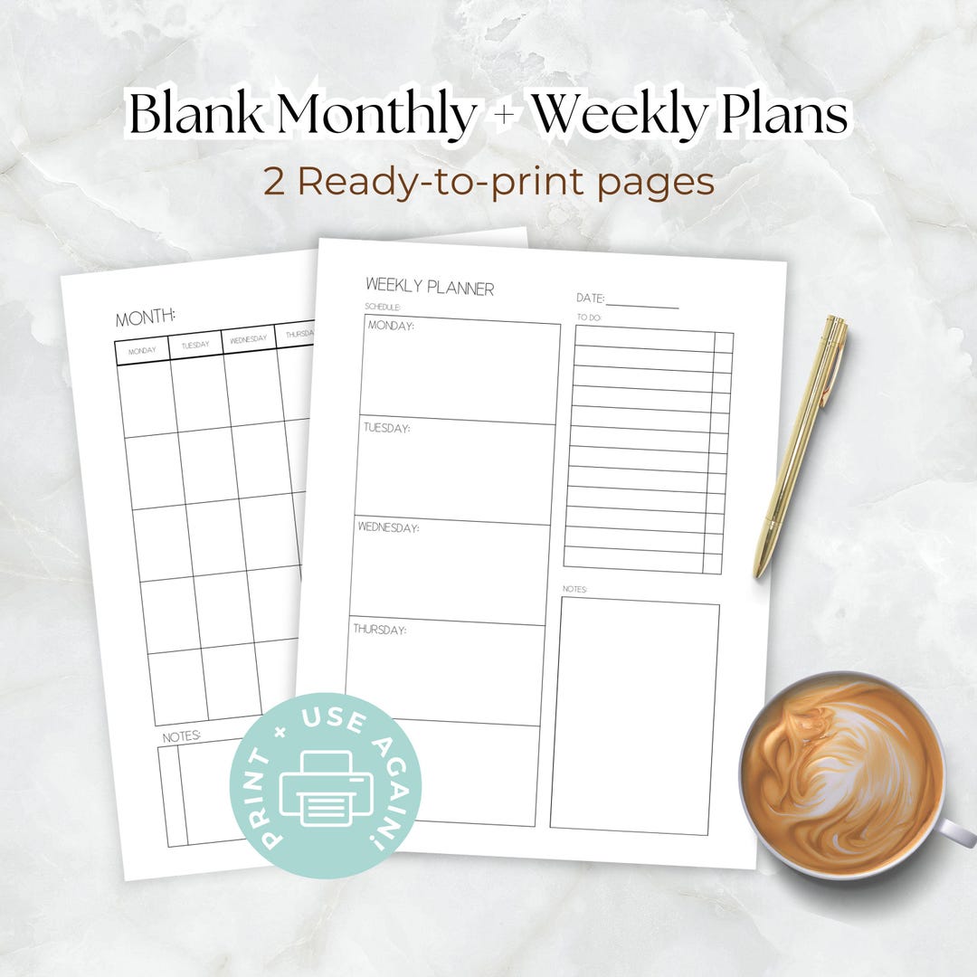 Blank Homeschool Plan Monthly and Weekly Ready to Print PDF. 2 Simple ...