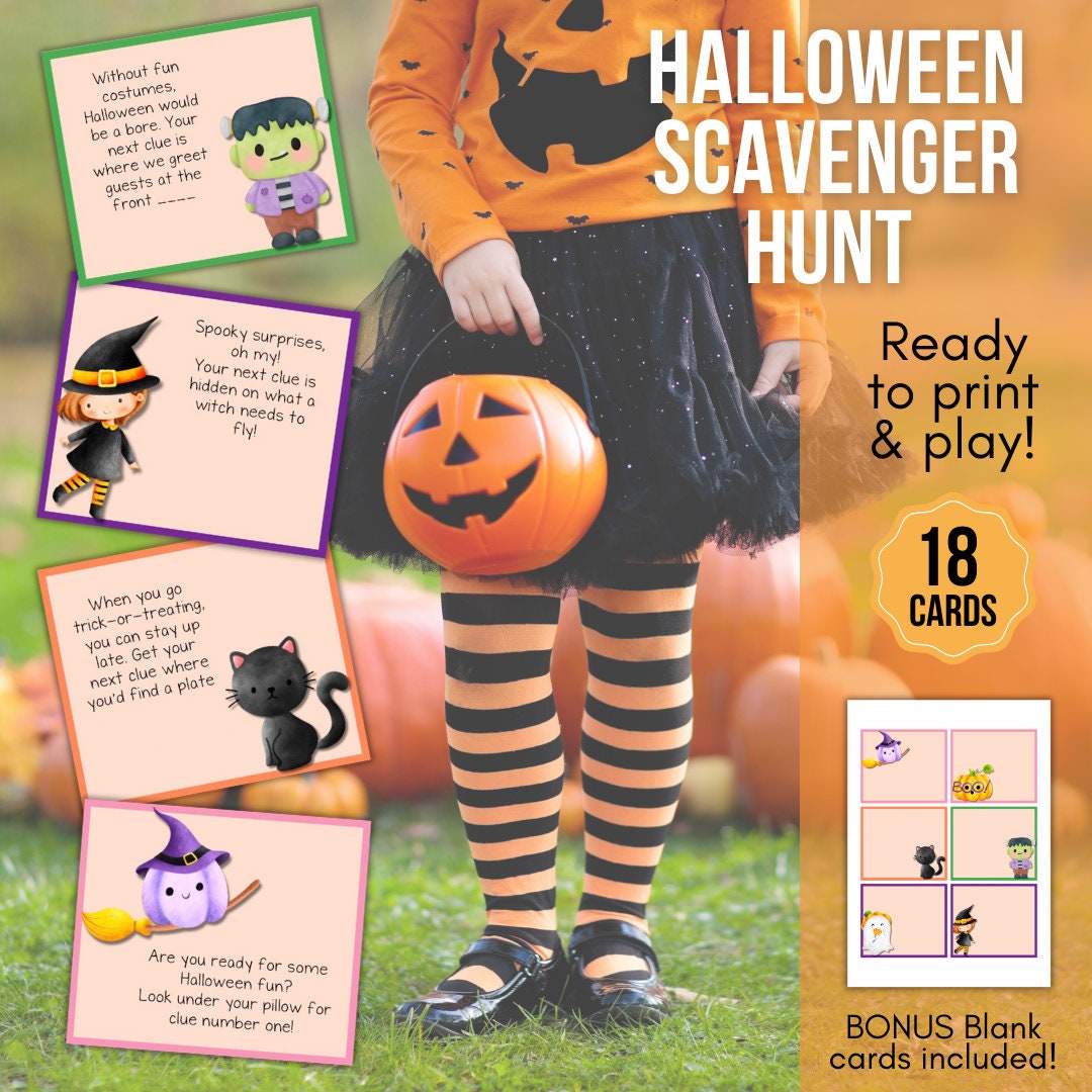 Halloween Scavenger Hunt for Kids, Kids Treasure Hunt Clues, Scavenger ...