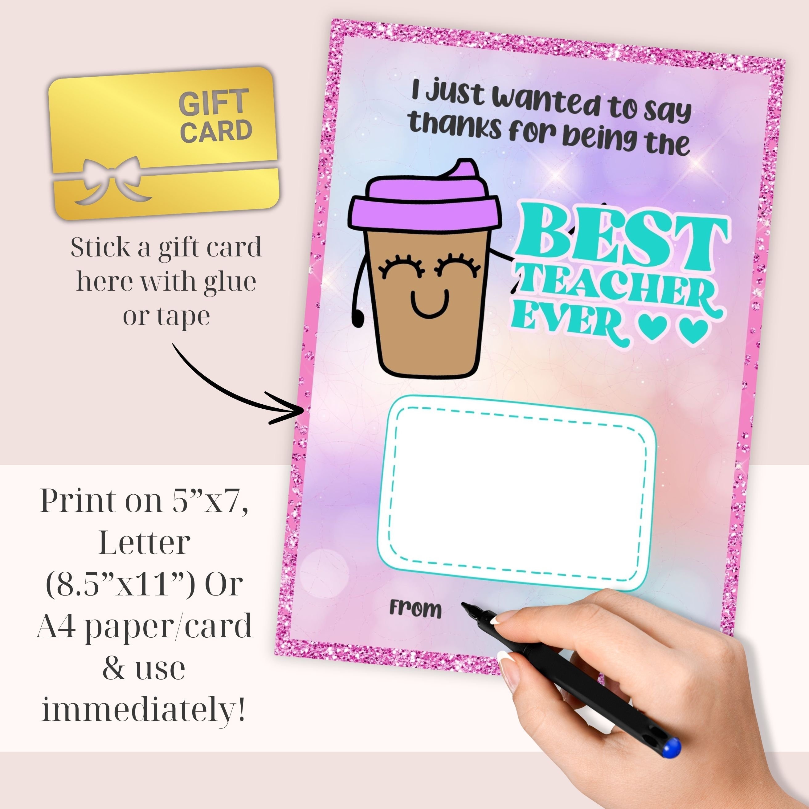 Printable Gift Card Holder Thank You Present Teacher Appreciation Week ...
