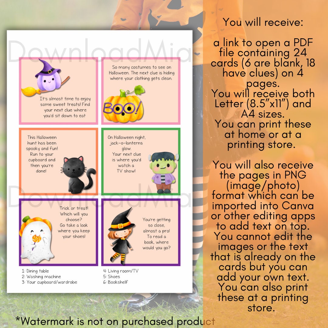 Halloween Scavenger Hunt for Kids, Kids Treasure Hunt Clues, Scavenger ...
