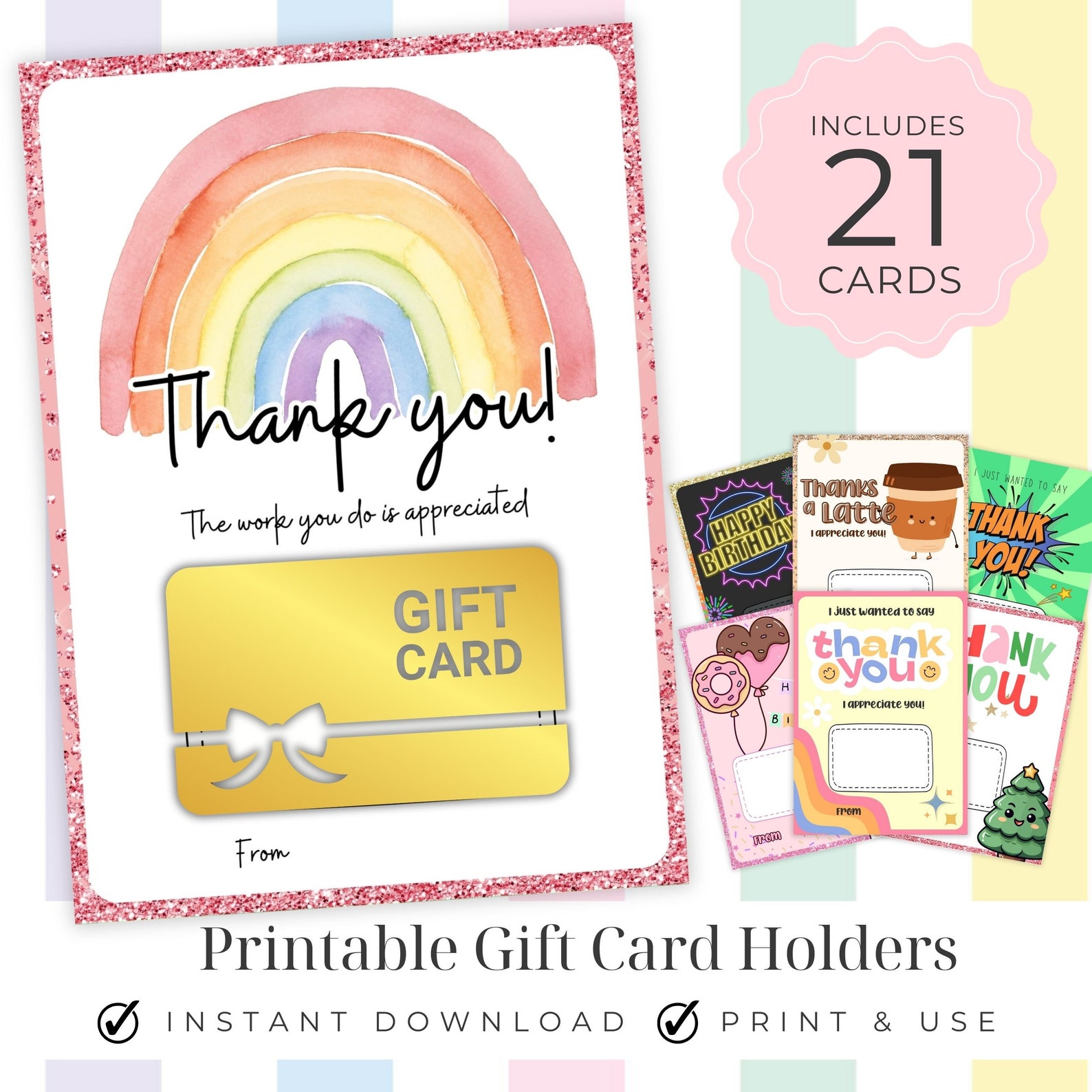 Thank You Card Printable Teacher Appreciation Gift Holder School Kids ...