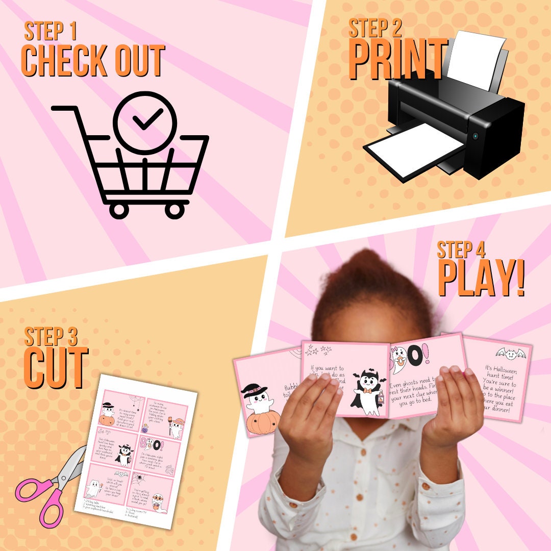 Pink Halloween Scavenger Hunt for Kids, Kids Treasure Hunt Clues, Cute ...