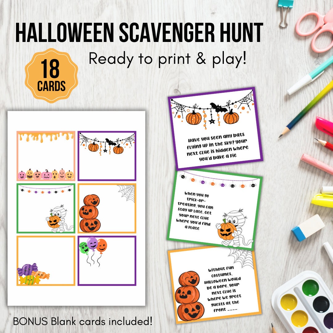 Halloween Scavenger Hunt for Kids, Kids Treasure Hunt Clues, Scavenger ...
