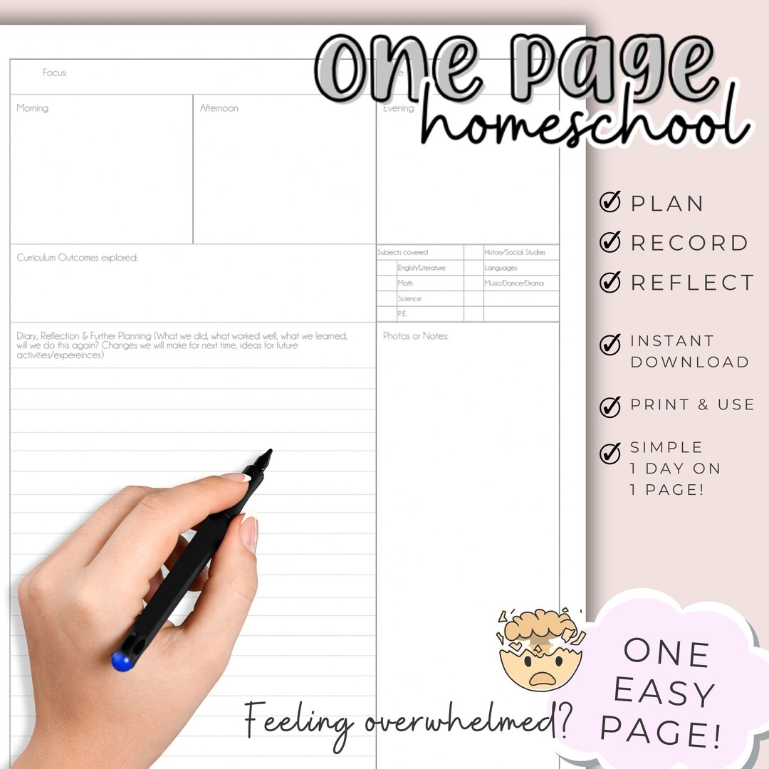 Easy Homeschool Planner Simple Lesson Plan, One Page Homeschool, Weekly ...