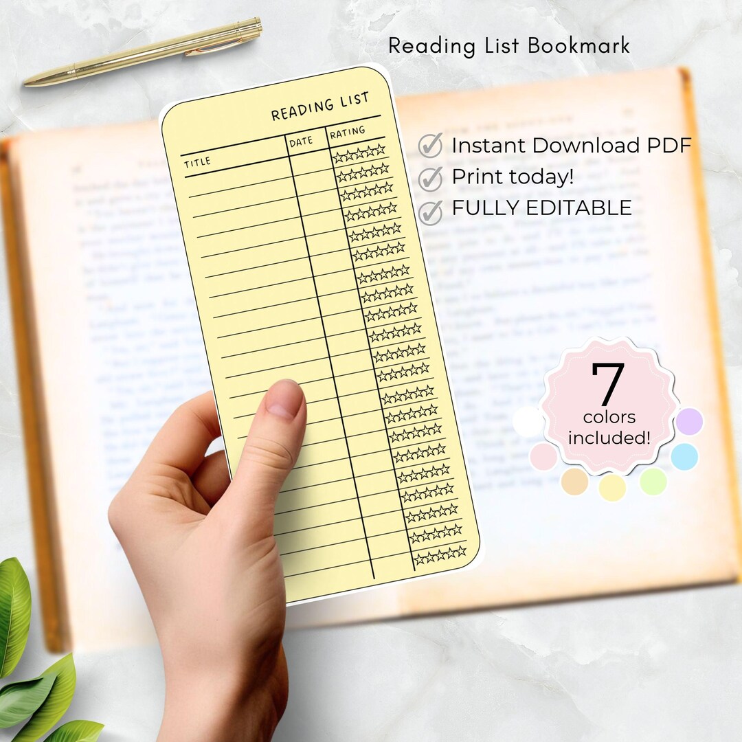 Reading List Bookmark Colored Printable Library Card Book Mark ...