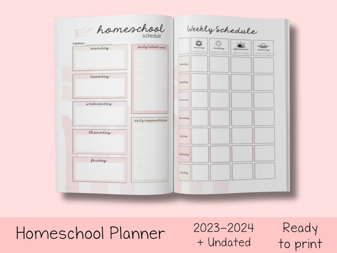 Homeschool Printable Planner 2023 2024 Printable Pink Boho - Etsy