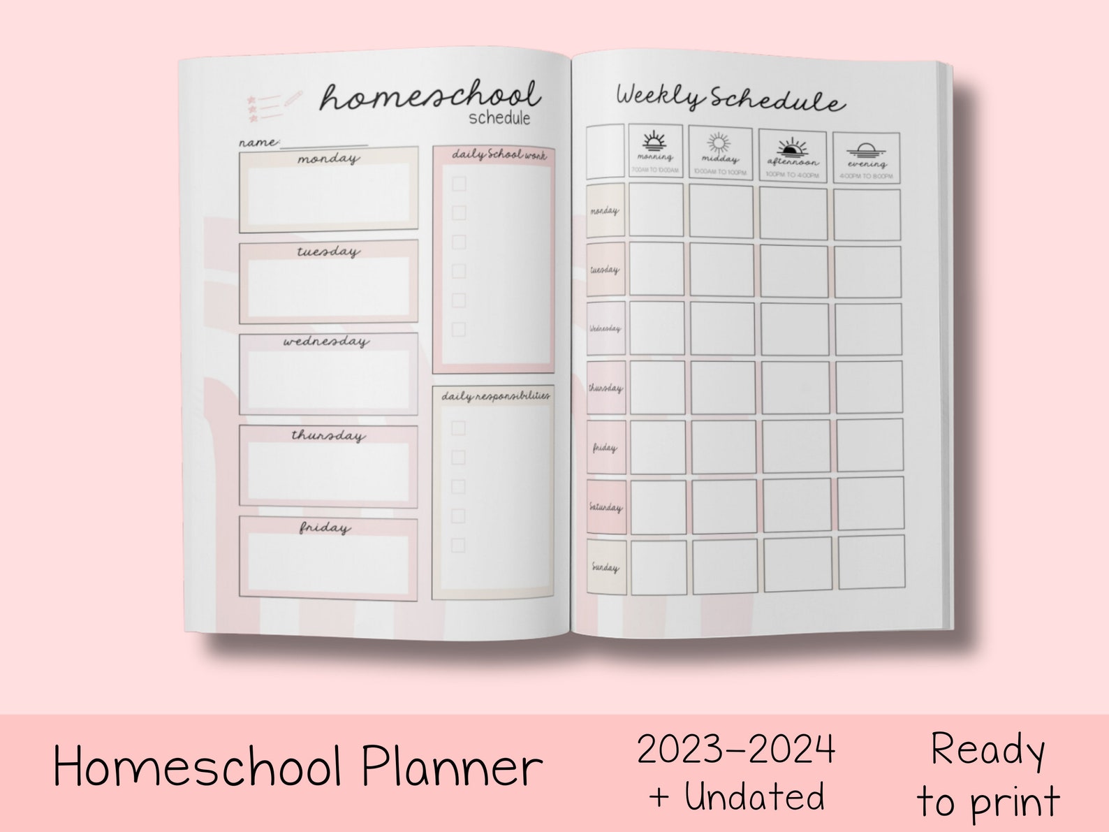 Homeschool Printable Planner 2023 2024 Printable Pink Boho Homeschool ...