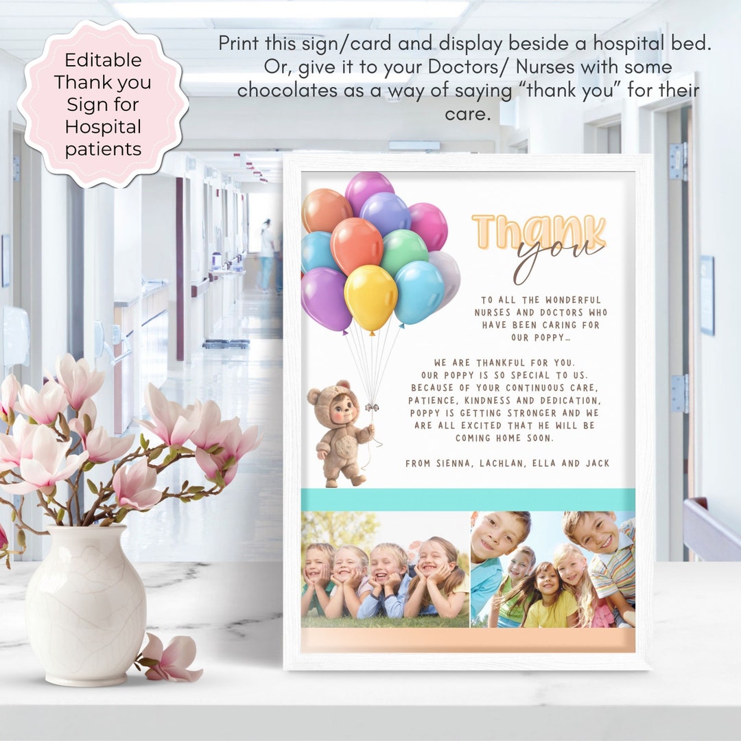 Hospital Thank You Card, Thanks for Hospital Ward, Gift for Nurses and ...