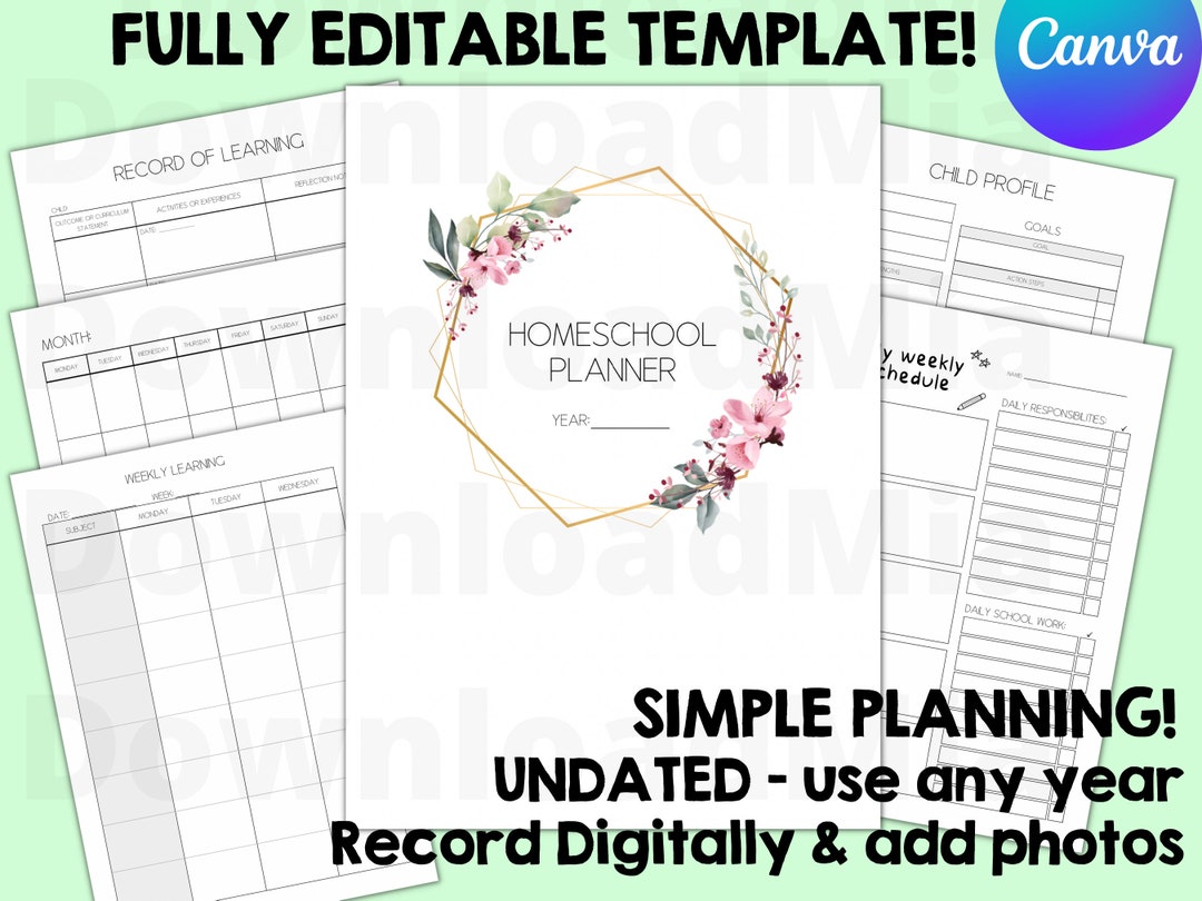 Homeschool Planner Simple Editable Canva Template Printable Portfolio ...