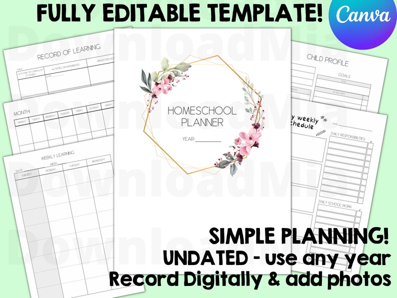 Homeschool Planner Simple Editable Canva Template Printable Portfolio ...