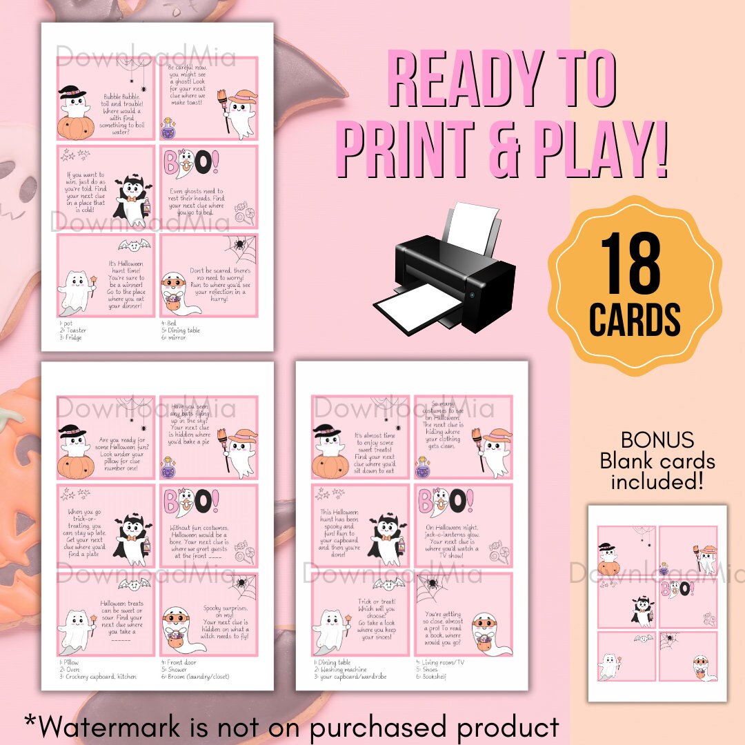 Pink Halloween Scavenger Hunt for Kids, Kids Treasure Hunt Clues, Cute ...