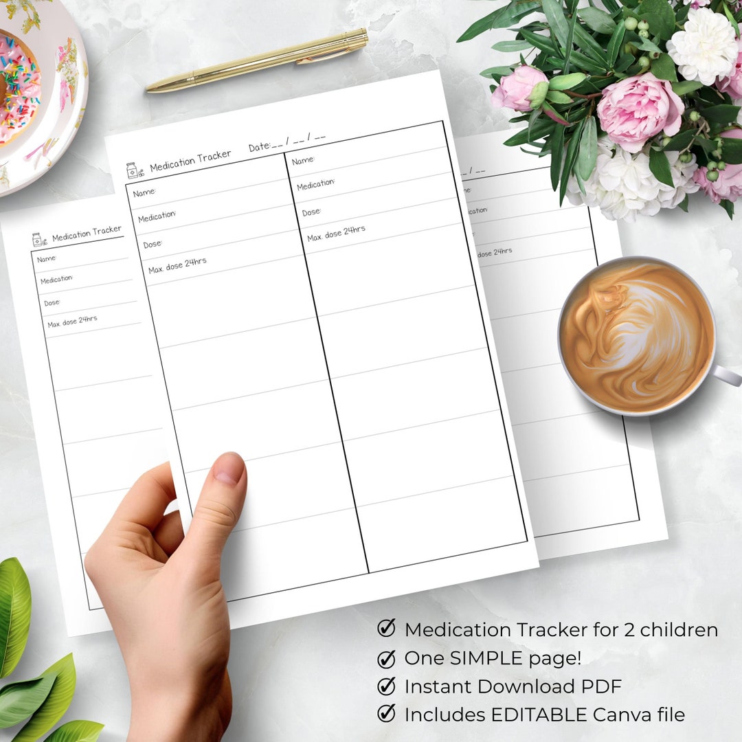 Medication Tracker Chart. Kids Medicine Schedule. Paracetamol Record ...