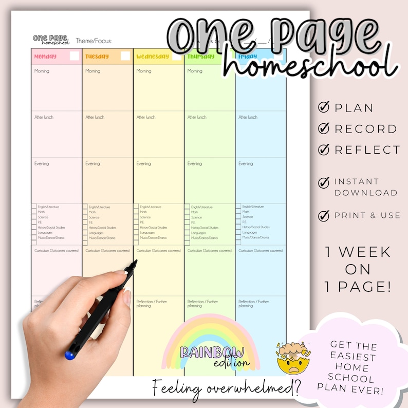 Homeschool Planner Simple Lesson Plan, Teacher Lesson Planner, One Page ...