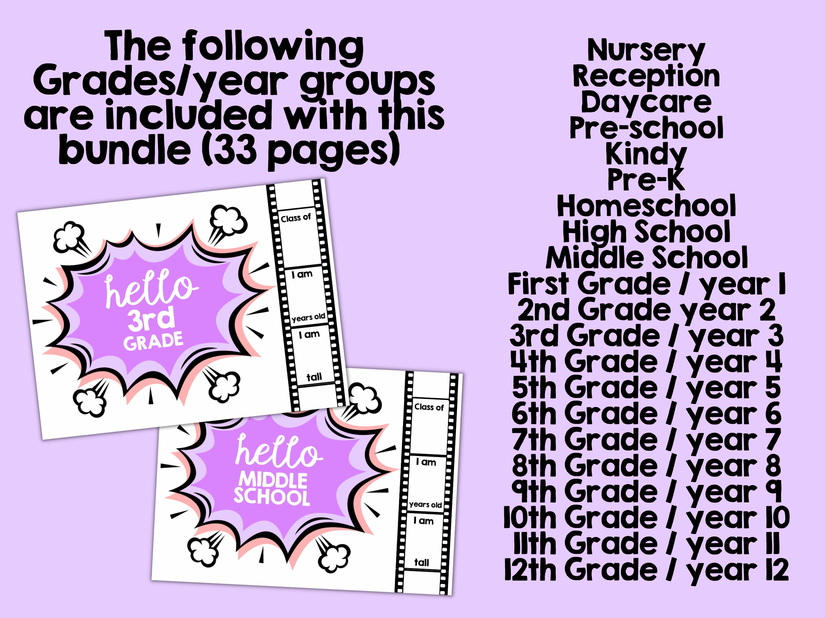 First Day of School Printable Sign Photo Prop Girls Boys. Bundle of All ...