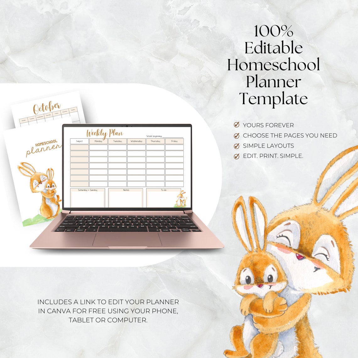 Homeschool Planner 2024 2025 Editable Printable Lesson Plan Record for ...