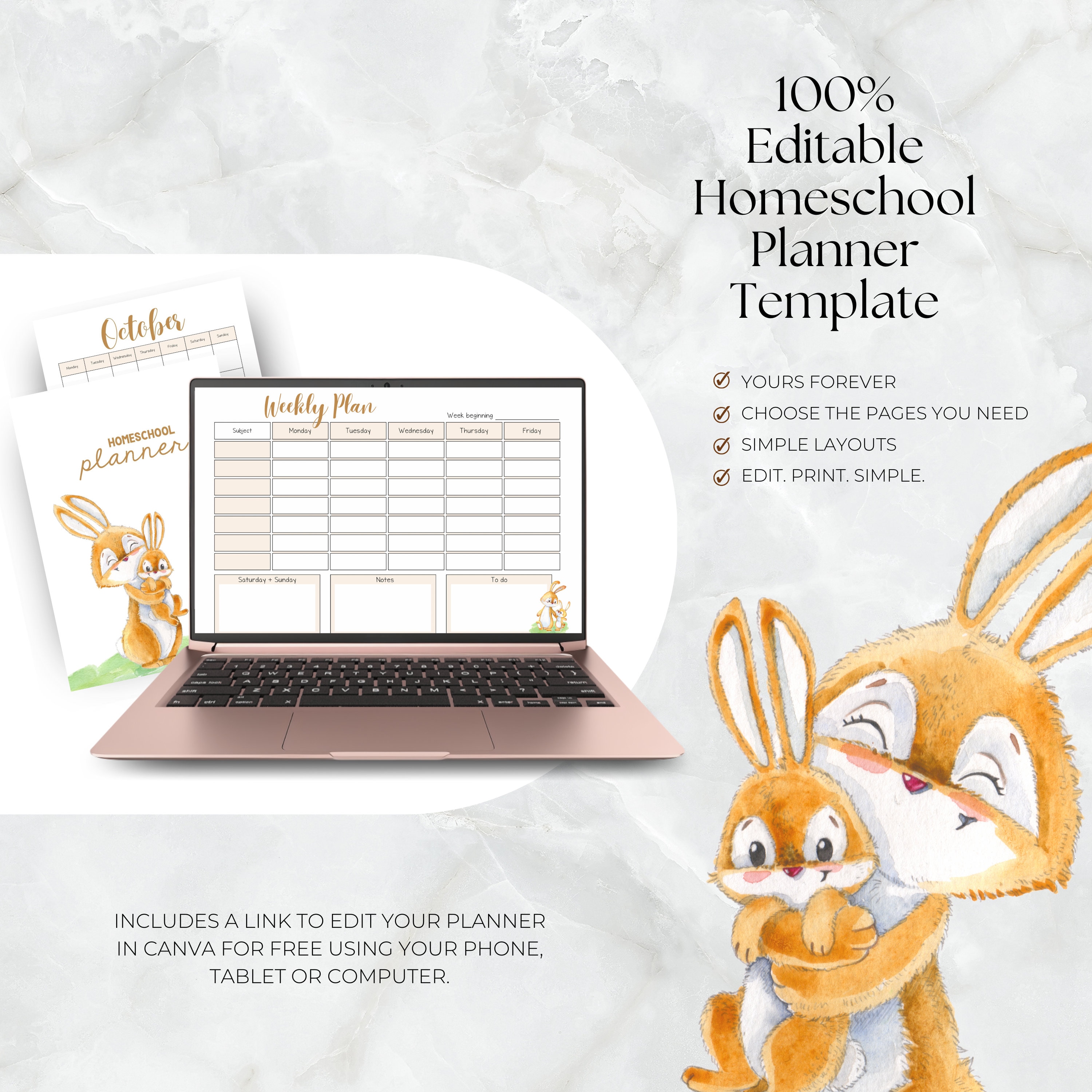 Homeschool Planner 2024 2025 Editable Printable Lesson Plan Record for ...