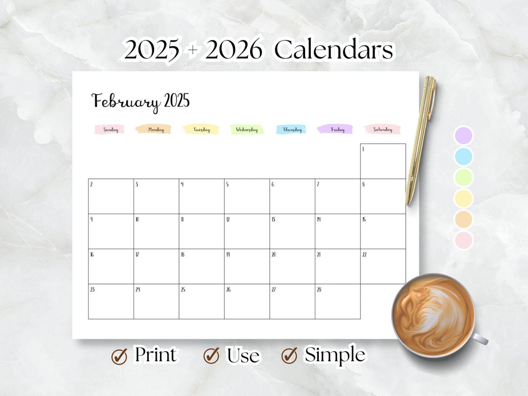 2025 Calendar Printable Blank PDF 2025 2026 Calendar Landscape A4 ...