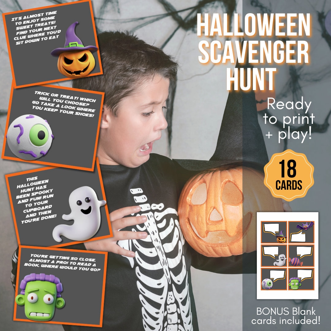 Halloween Scavenger Hunt for Kids, Kids Treasure Hunt Clues, Scavenger ...