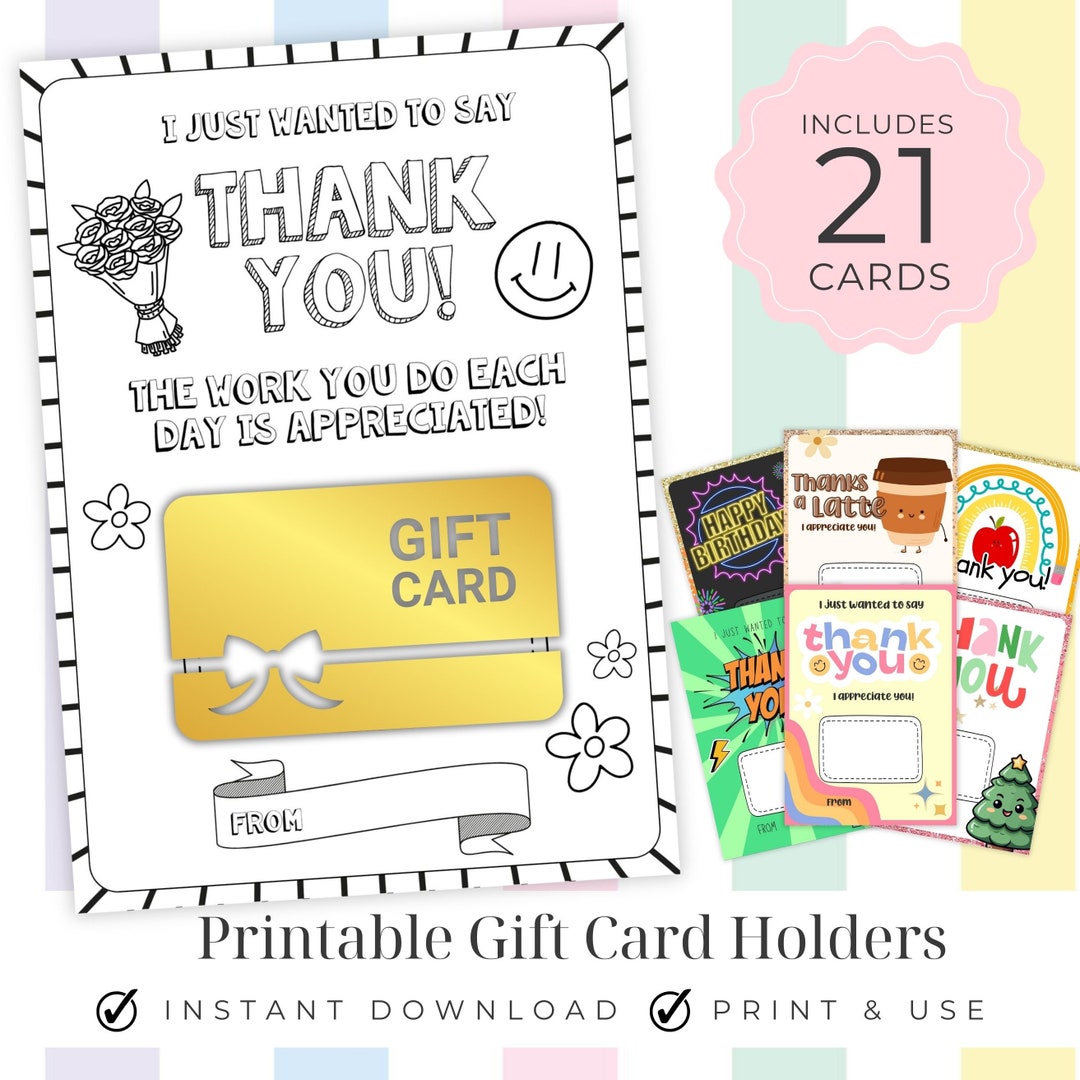 Printable Gift Card Holder Teacher Appreciation Week Color in Present ...