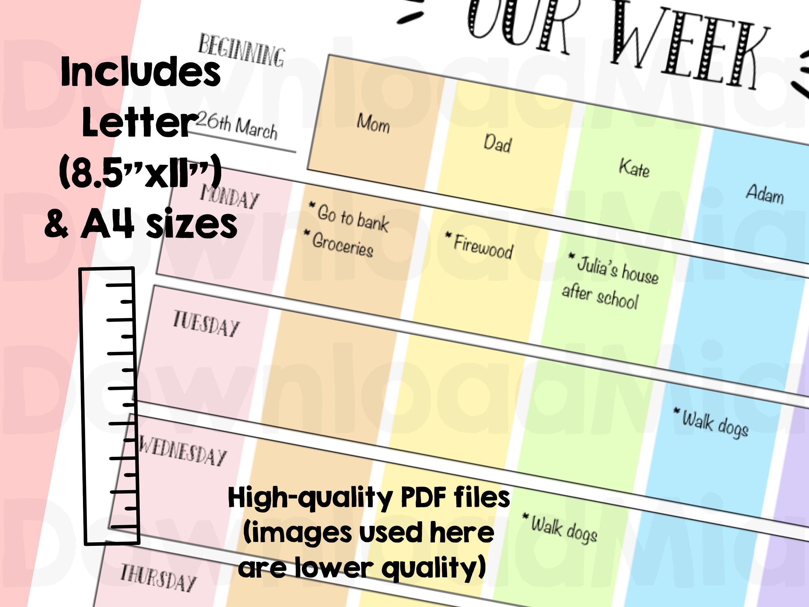 Chore Chart Weekly Family Planner Schedule Custom Edit Print Track ...