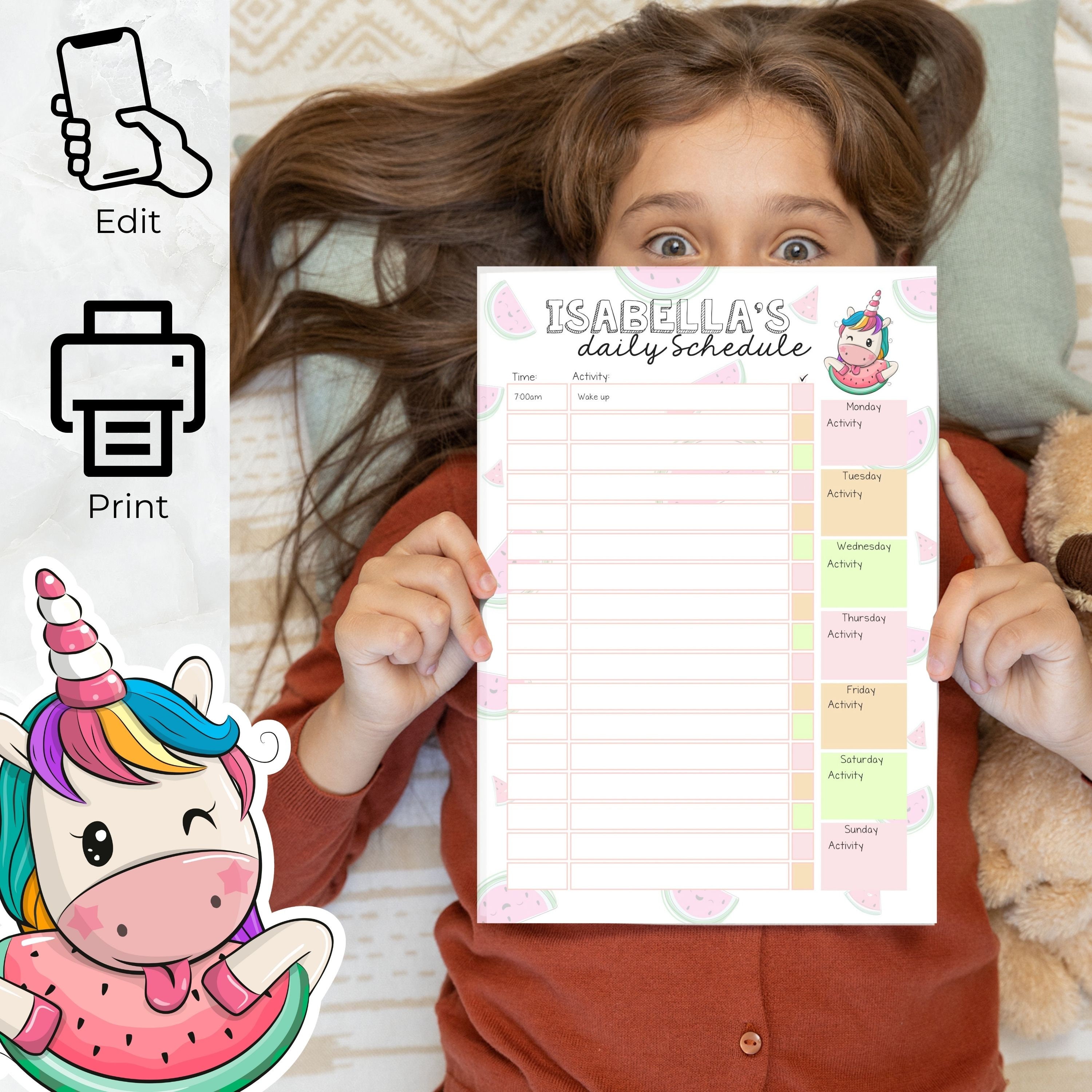 Kids Daily Schedule Responsibilities Chore Chart Timetable Customised ...
