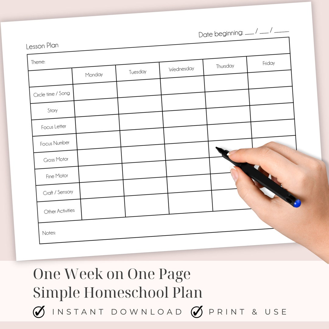 Simple Lesson Plan, Homeschool Planner, Teacher Lesson Planner, One ...