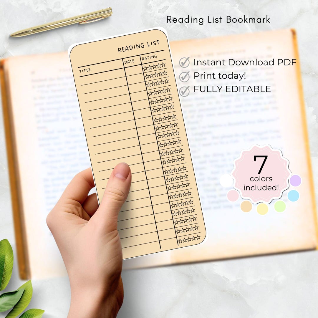 Reading List Bookmark Colored Printable Library Card Book Mark ...