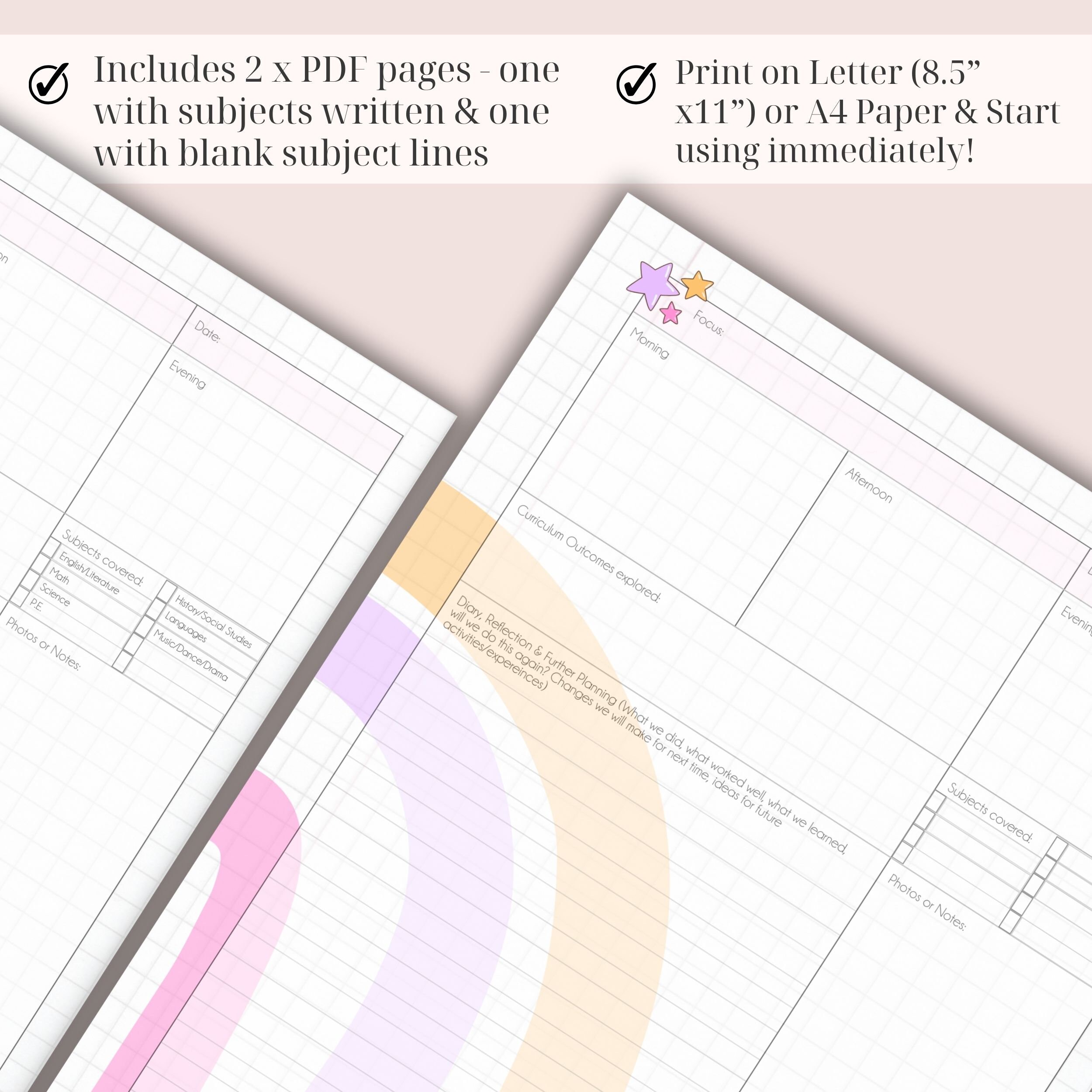 Homeschool Planner Simple Lesson Plan, One Page Homeschool, Weekly ...