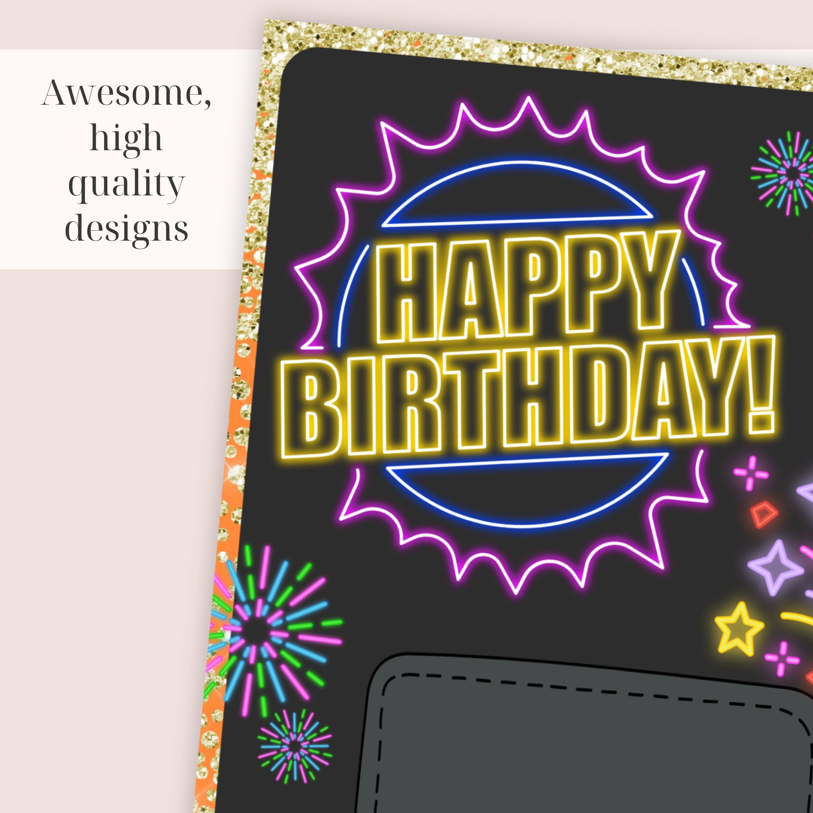 Happy Birthday Printable Gift Card Holder Neon for Boy or Male. Teacher ...