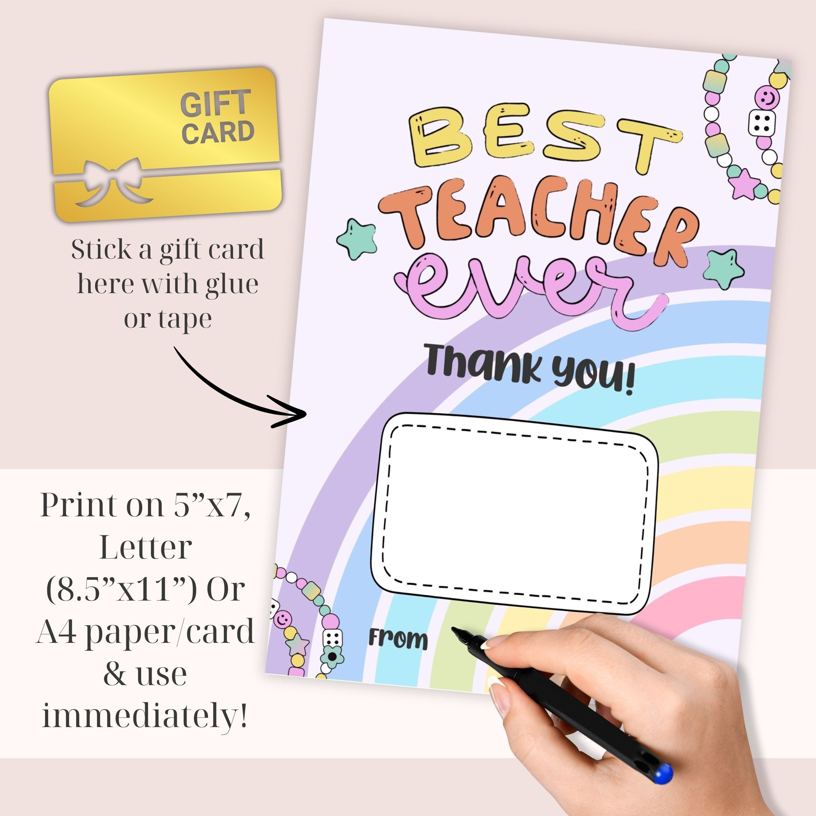 Printable Teacher Gift Thank You Card Holder Appreciation Week Present ...