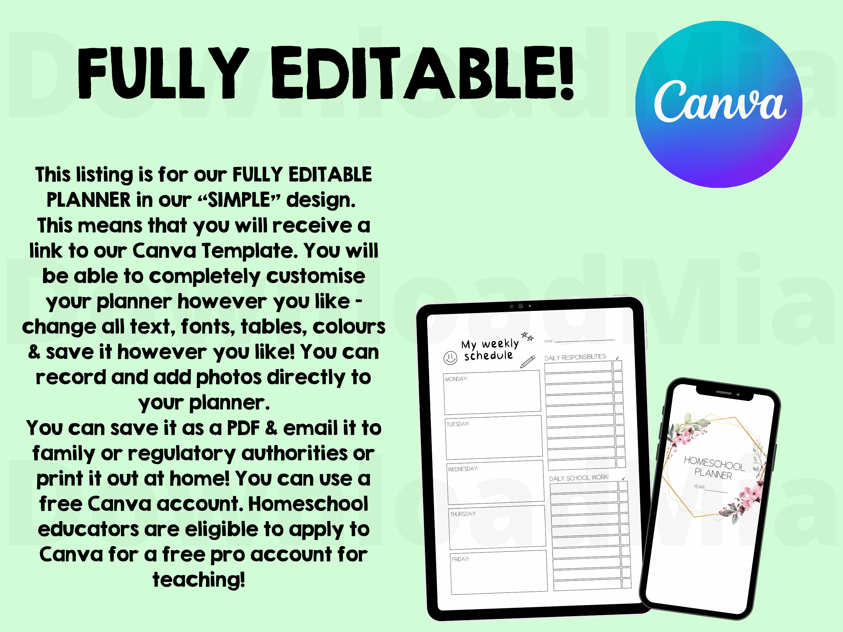 Homeschool Planner Simple Editable Canva Template Printable Portfolio ...