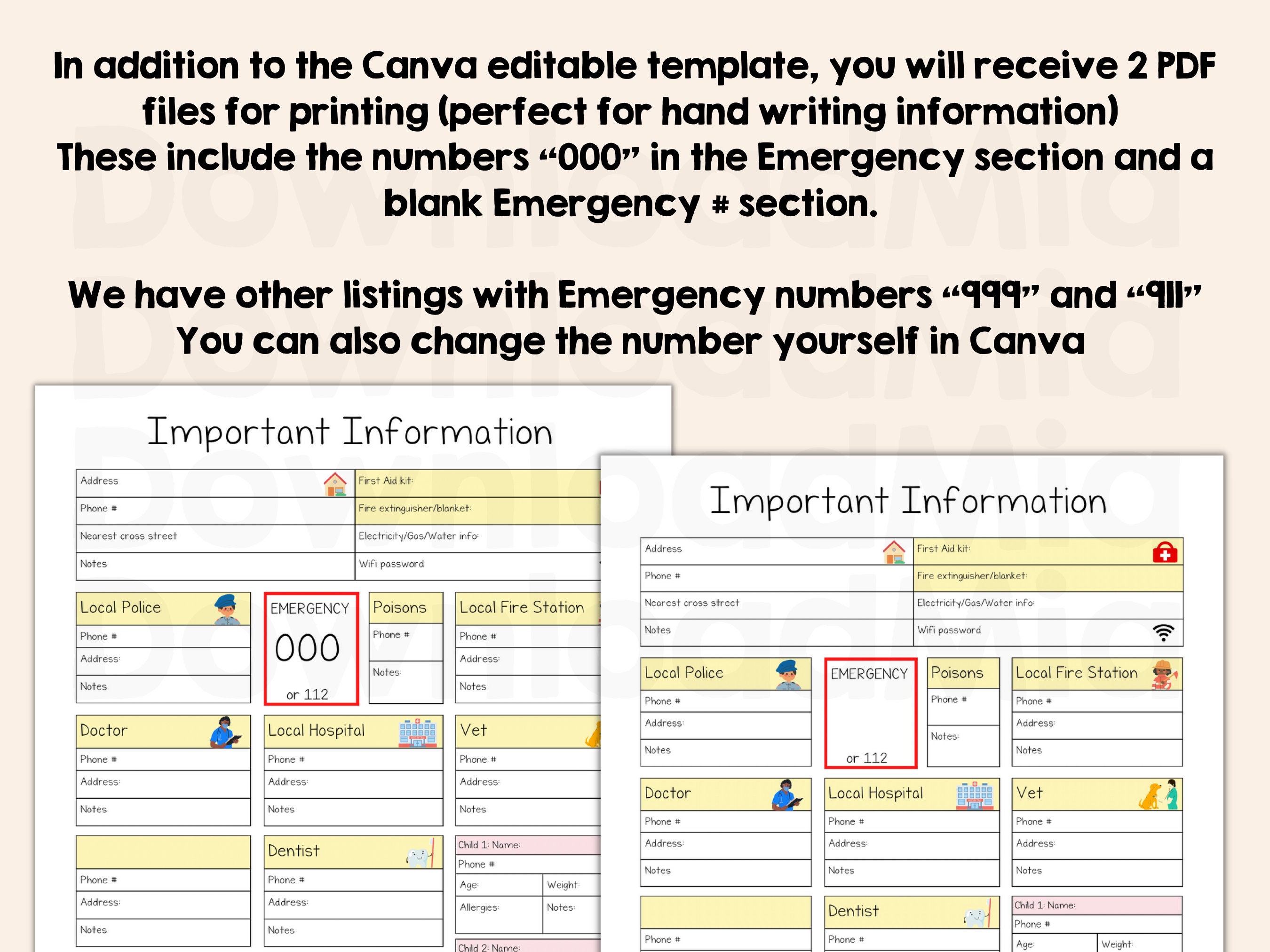 Emergency Contact List. Important Information Chart. Kids Emergency ...