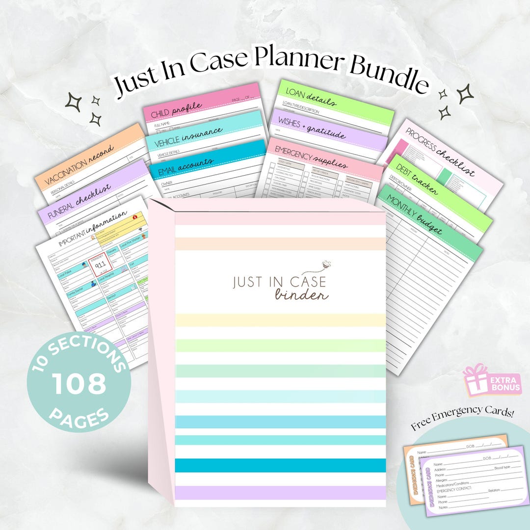 Just in Case Binder, Printable Emergency Planner Fillable, What If Binder Bundle, End of Life ...