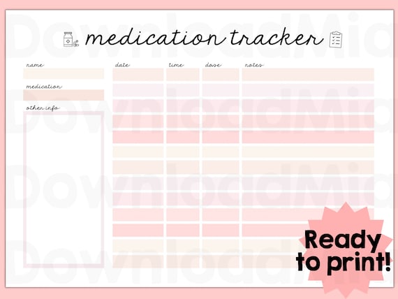 Medication Tracker Chart Record Create a Medicine Schedule. - Etsy