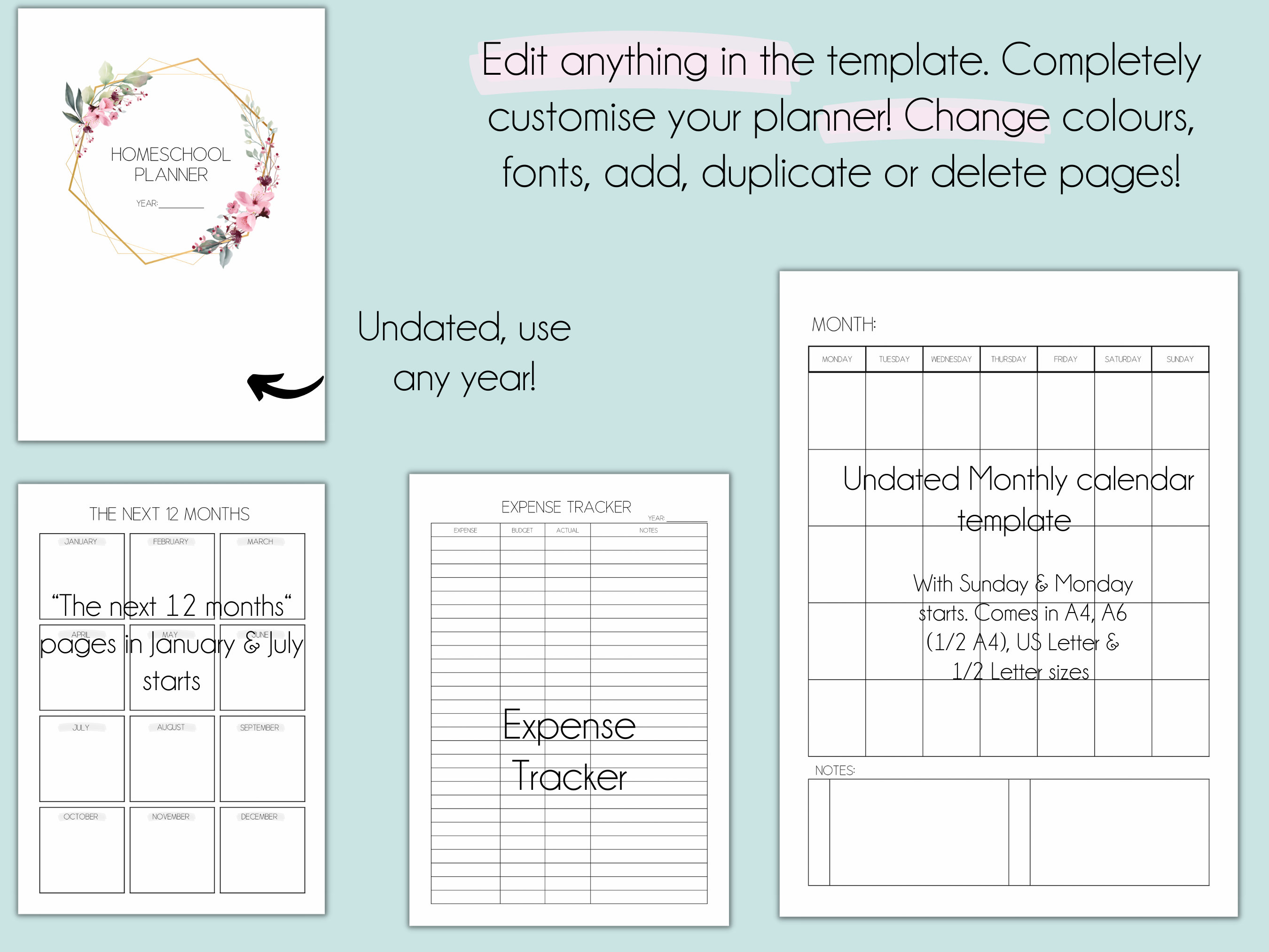 Homeschool Planner Simple Editable Canva Template Printable - Etsy