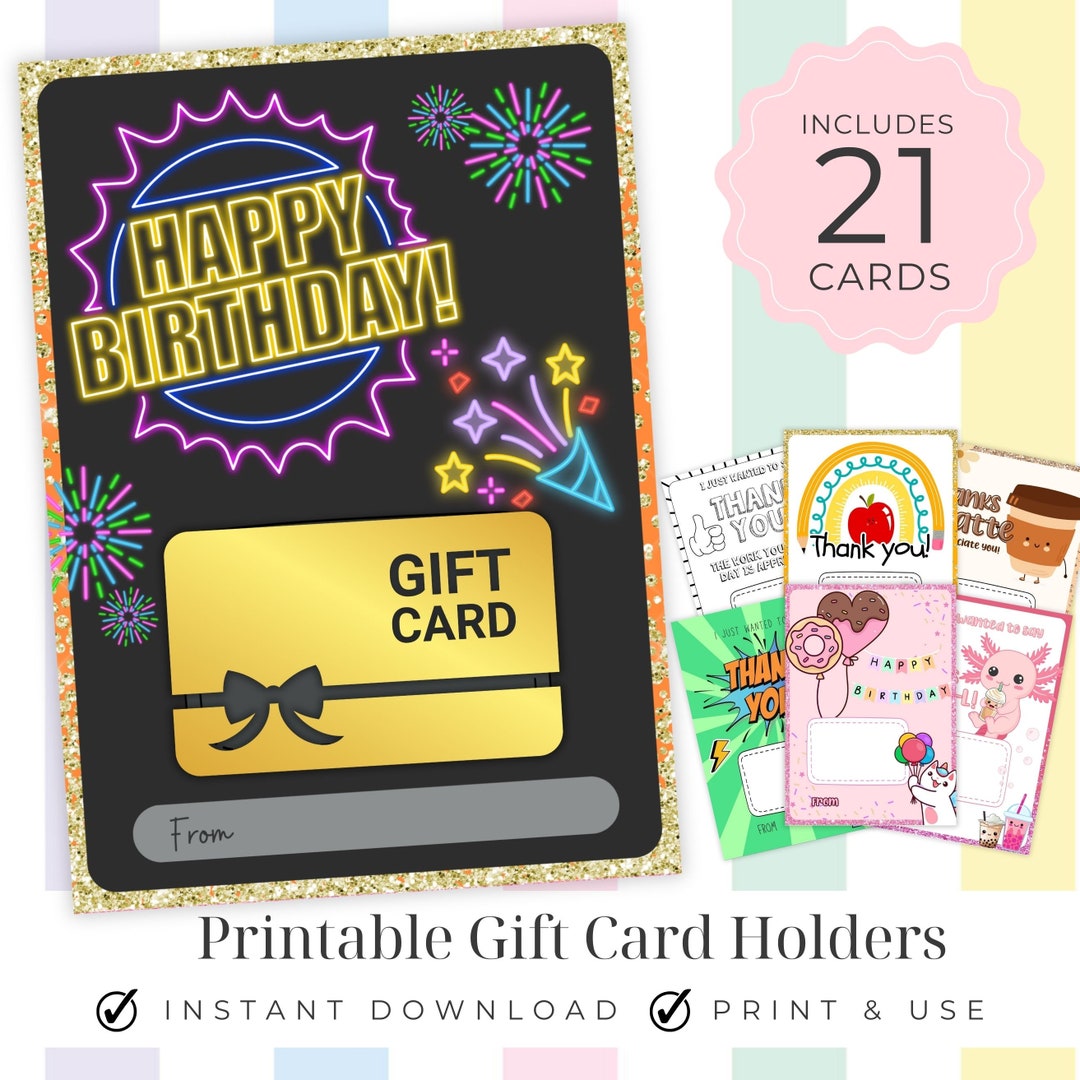 Happy Birthday Printable Gift Card Holder Neon for Boy or Male. Teacher ...