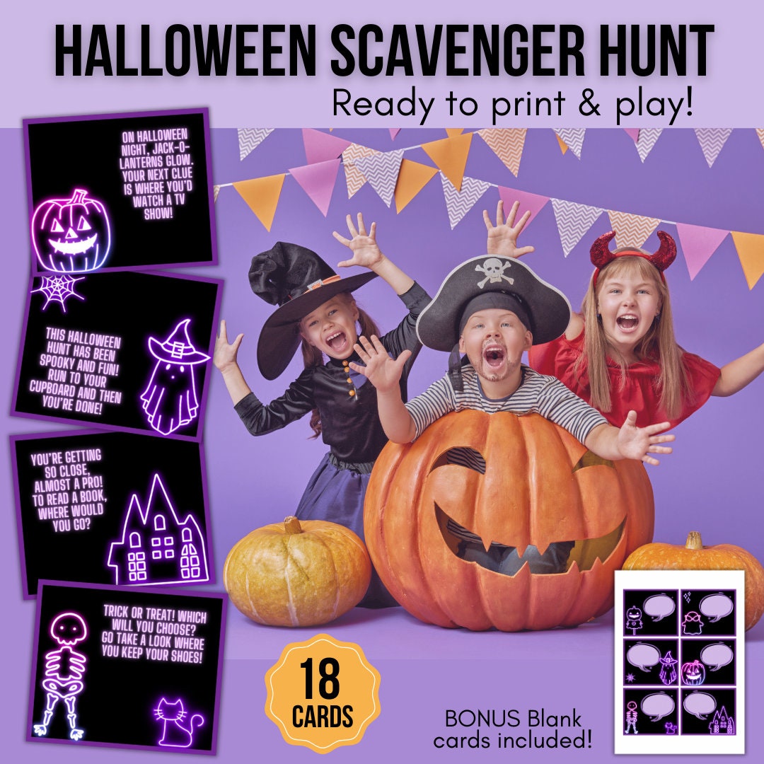 Halloween Scavenger Hunt for Kids, Kids Treasure Hunt Clues, Scavenger ...