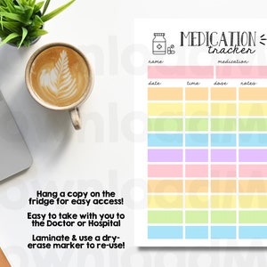 Medication Tracker Chart. Kids Medicine Schedule. Paracetamol Record ...