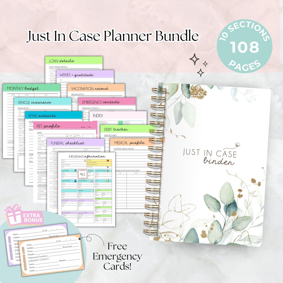 Just in Case Binder, Printable Emergency Planner Fillable, What If ...