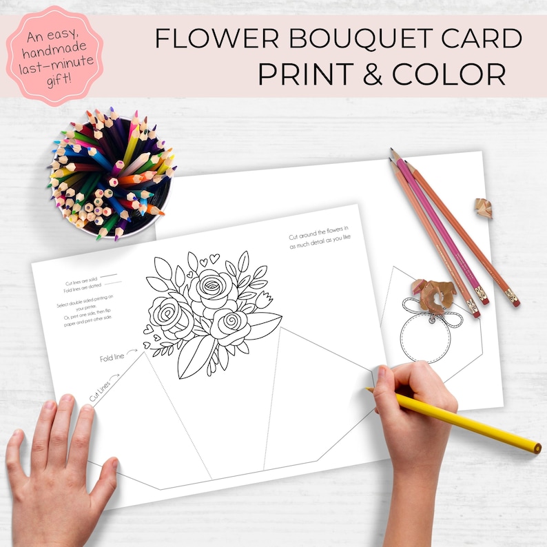 Happy Birthday Card Grandma, Granny DIY Gift Coloring Flower Bouquet ...