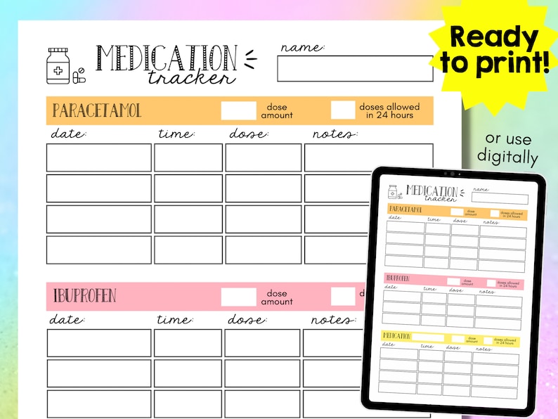 Medication Tracker Chart. Medicine Schedule. Print at Home. Great for ...