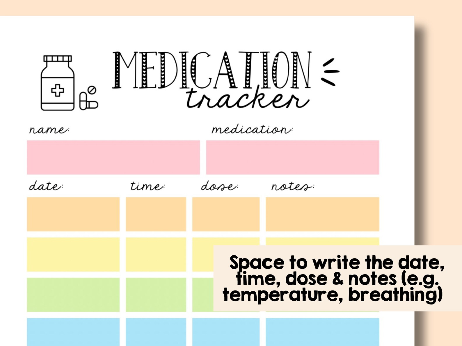 Medication Tracker Chart. Kids Medicine Schedule. Paracetamol Record ...