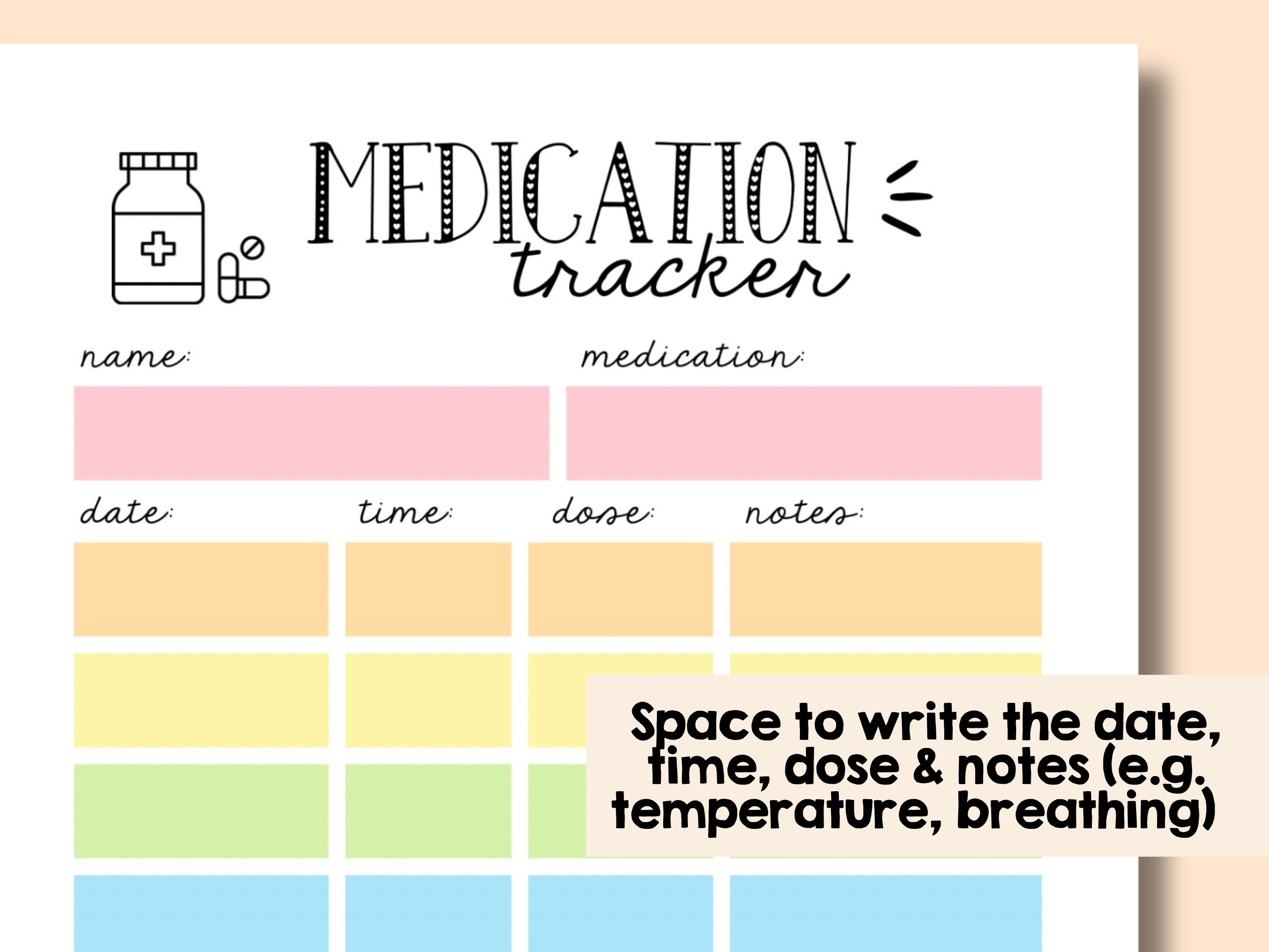 Medication Tracker Chart. Kids Medicine Schedule. Paracetamol Record ...