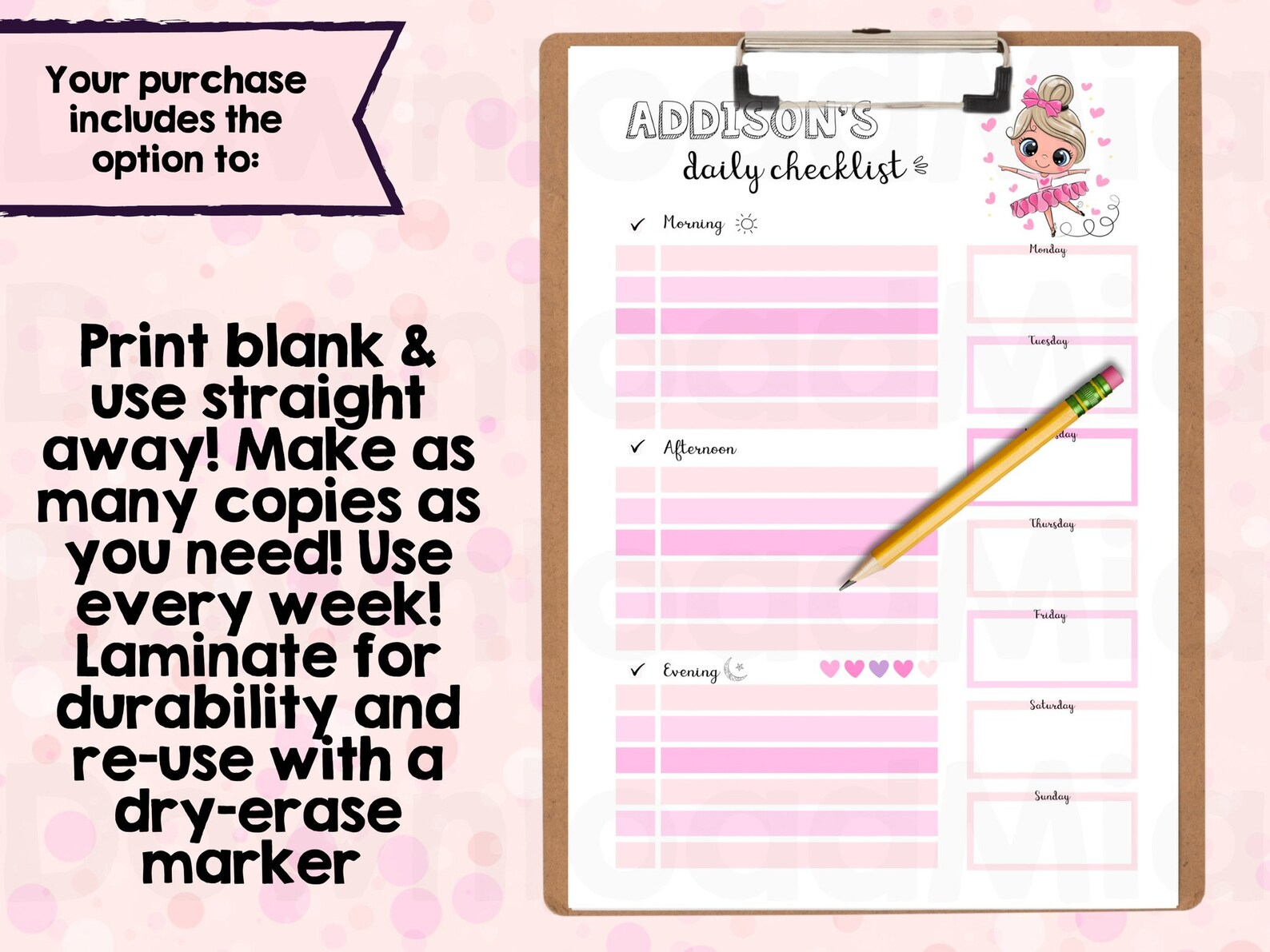 Kids Checklist Chore Chart Responsibility Editable Pink Girl - Etsy